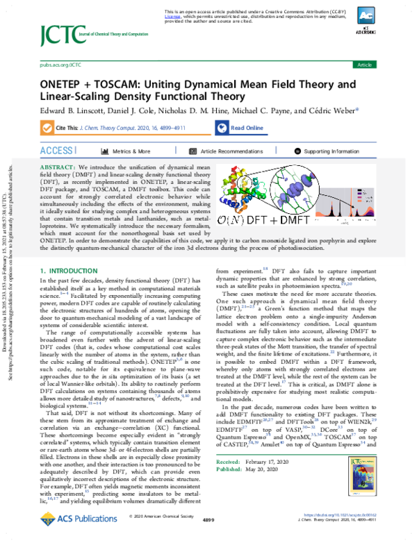 (PDF) ONETEP + TOSCAM: Uniting Dynamical Mean Field Theory and Linear ...