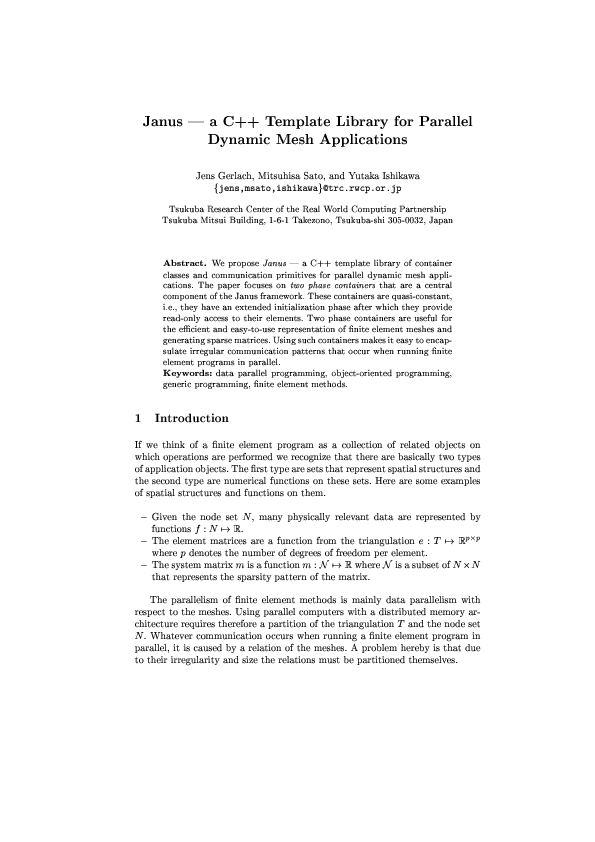 (PDF) Janus: A C++ Template Library for Parallel Dynamic Mesh Applications