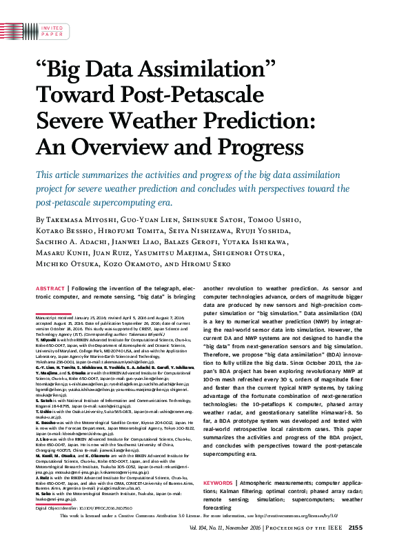 (PDF) “Big Data Assimilation” Toward Post-Petascale Severe Weather Prediction: An Overview and ...