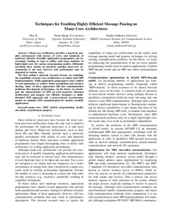 Pdf Techniques For Enabling Highly Efficient Message Passing On Many 8885
