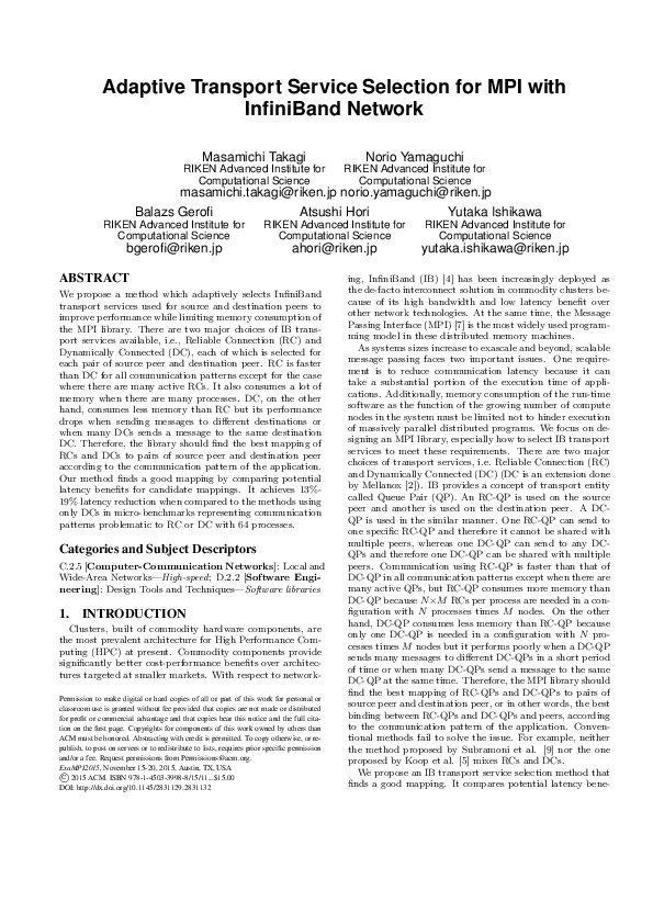 (PDF) Adaptive transport service selection for MPI with InfiniBand network