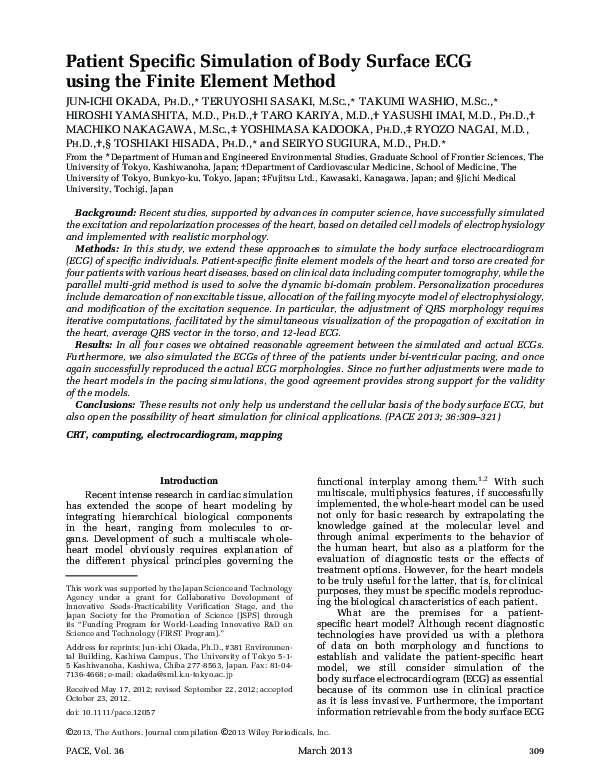Pdf Patient Specific Simulation Of Body Surface Ecg Using The Finite