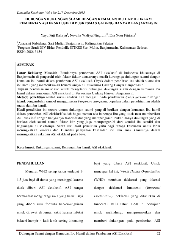 (PDF) Hubungan Dukungan Suami Dengan Kemauan Ibu Hamil Dalam Pemberian Asi Eksklusif DI ...