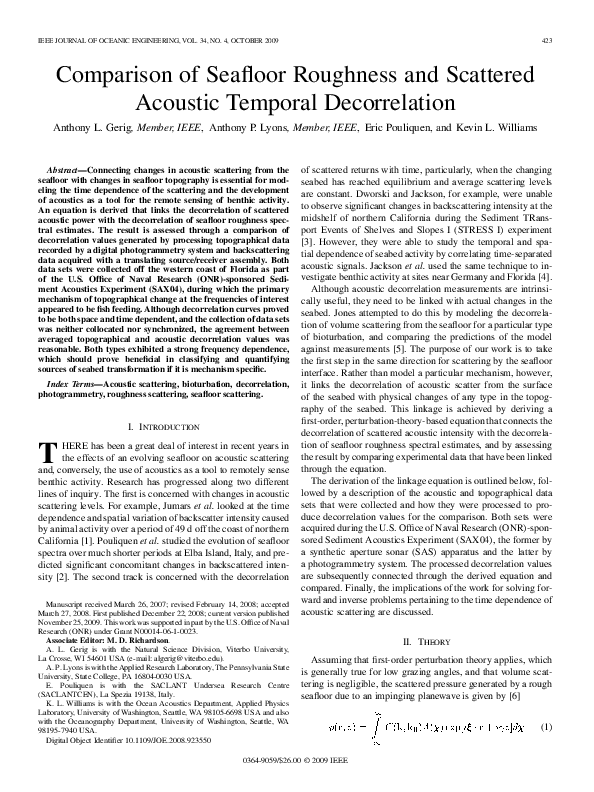 (PDF) Comparison of Seafloor Roughness and Scattered Acoustic Temporal ...