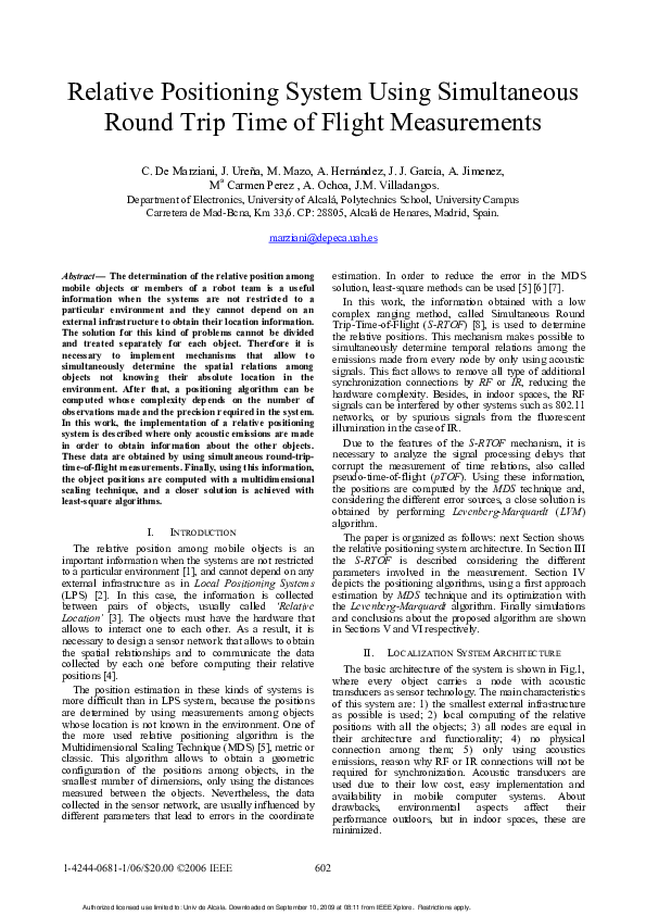 (PDF) Relative positioning system using simultaneous round trip time of ...