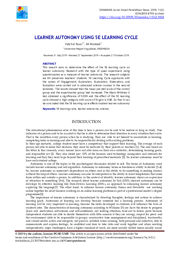 (PDF) Learner Autonomy Using 5E Learning Cycle