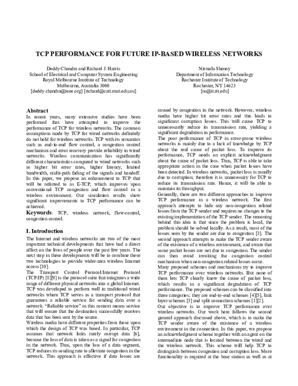 (PDF) TCP performance for future IP-based wireless networks | Dedy Chandra - Academia.edu