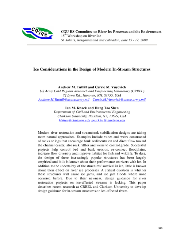 (PDF) Ice Considerations in the Design of Modern In-Stream Structures