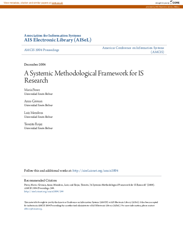 (PDF) A Systemic Methodological Framework for IS Research