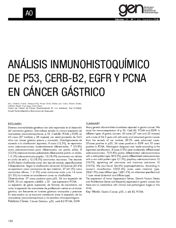 (PDF) Análisis Inmunohistoquímico De P53, CERB-B2, Egfr y Pcna en Cáncer Gástrico