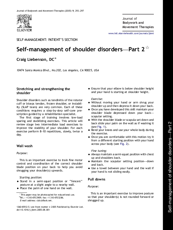 (PDF) Self-management of shoulder disorders—Part 2