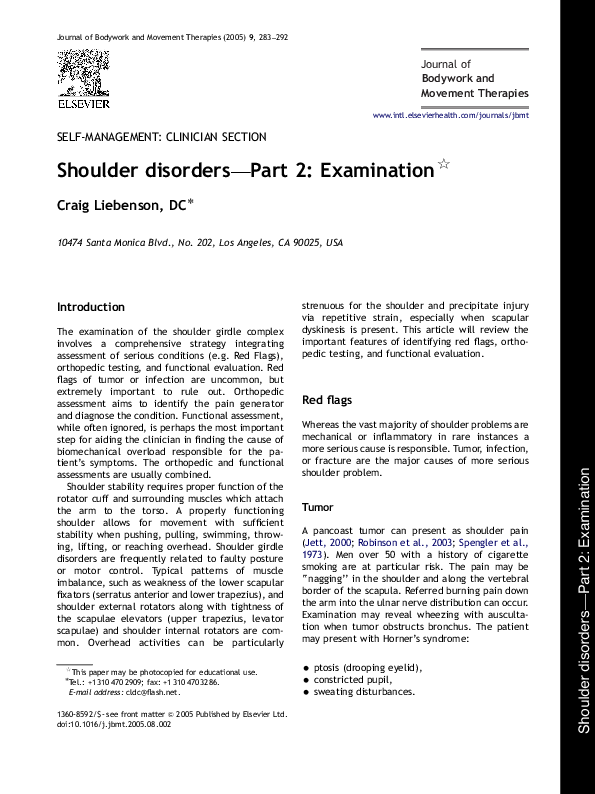 (PDF) Shoulder disorders—Part 2: Examination