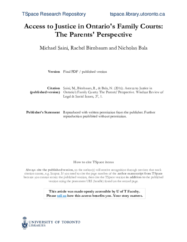 (PDF) Access to Justice in Ontario's Family Courts: The Parents ...