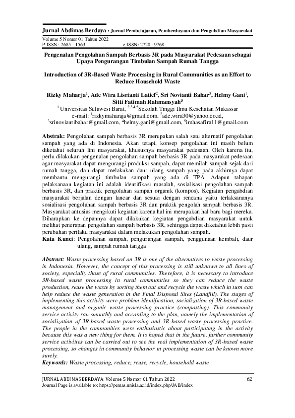 (PDF) Pengenalan Pengolahan Sampah Berbasis 3R pada Masyarakat Pedesaan sebagai Upaya ...