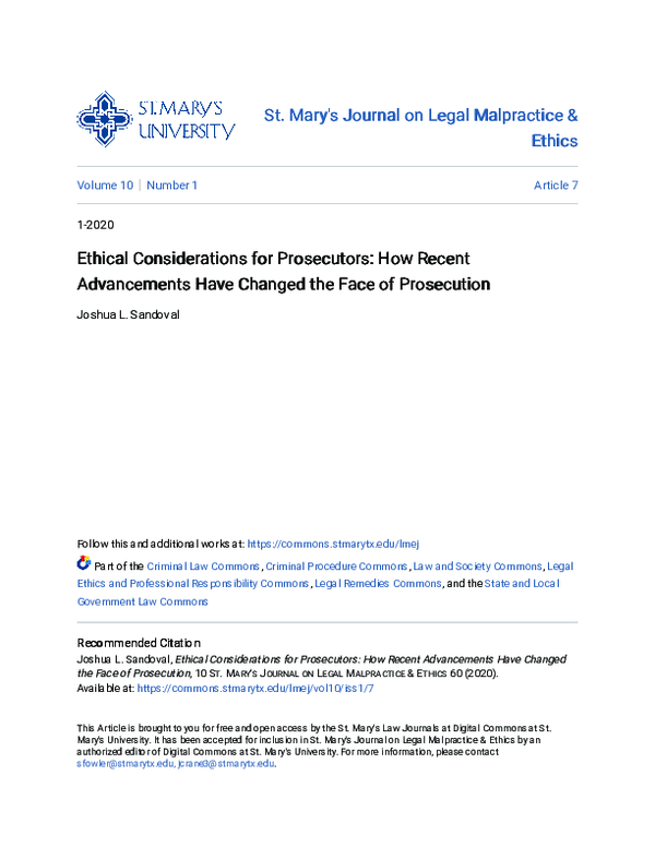 (PDF) Ethical Considerations for Prosecutors: How Recent Advancements ...