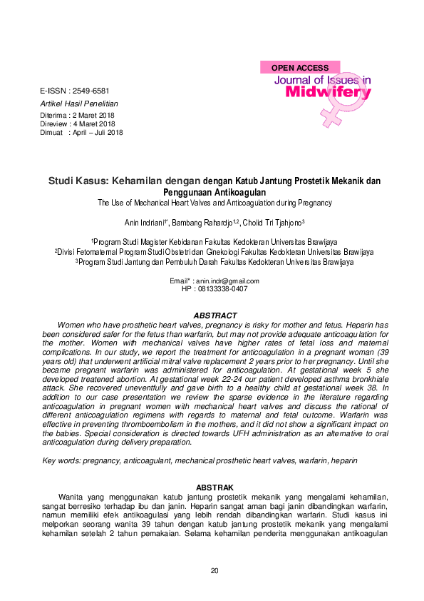 (PDF) Kehamilan dengan Katub Jantung Prostetik Mekanik dan Penggunaan ...