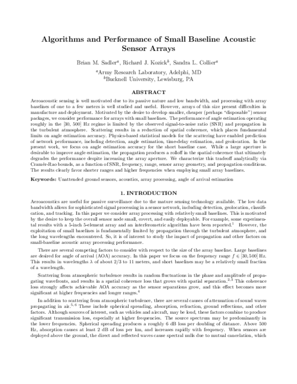 Pdf Algorithms And Performance Of Small Baseline Acoustic Sensor Arrays