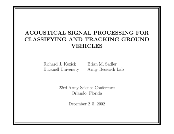 (PDF) Acoustical Signal Processing for Classifying and Tracking Ground ...