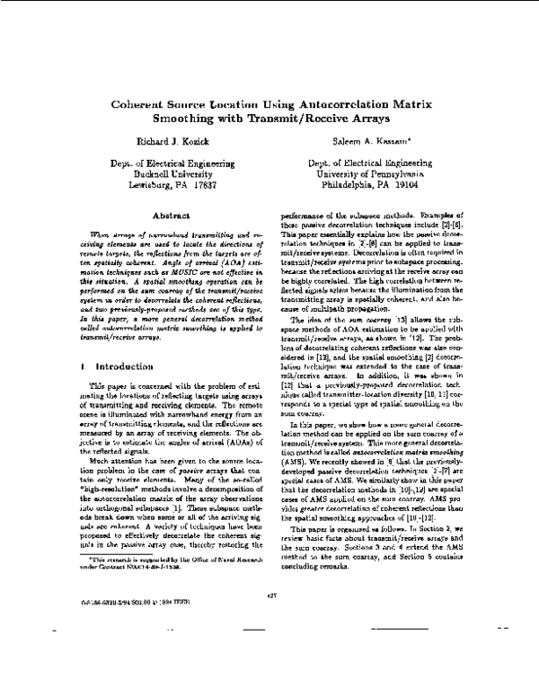 (PDF) Coherent source location using autocorrelation matrix smoothing with transmit/receive arrays