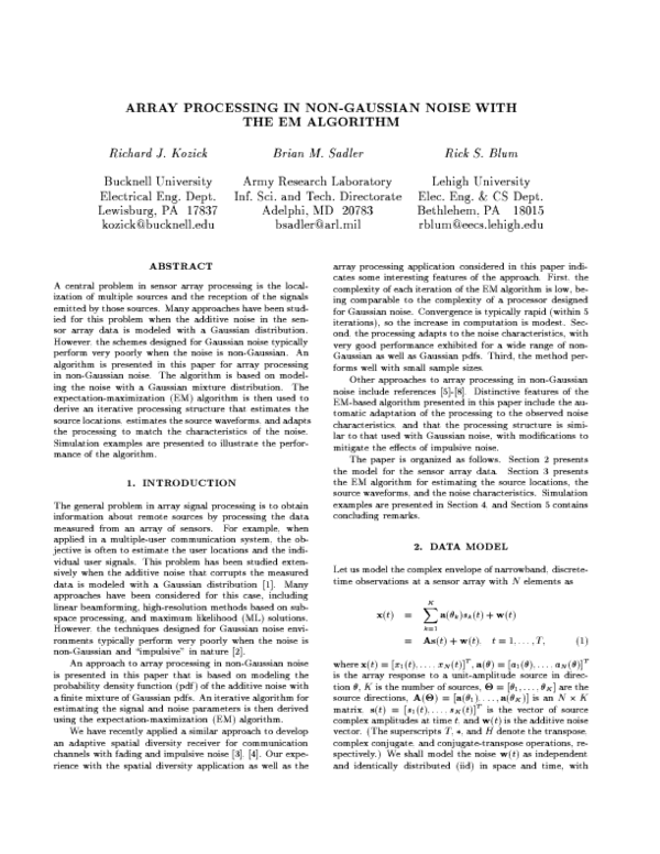 Pdf Array Processing In Non Gaussian Noise With The Em Algorithm