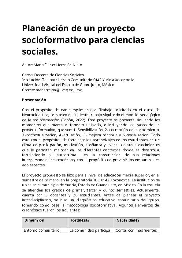 (PDF) Planeación de un proyecto socioformativo para ciencias sociales