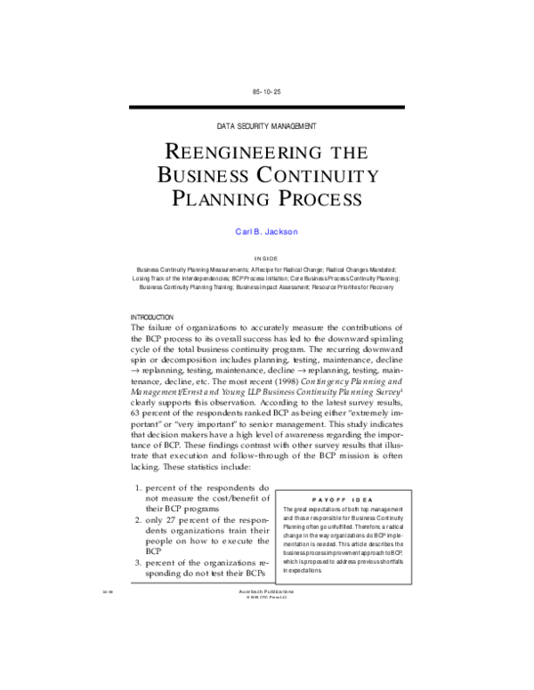 (PDF) Reengineering the Business Continuity Planning Process
