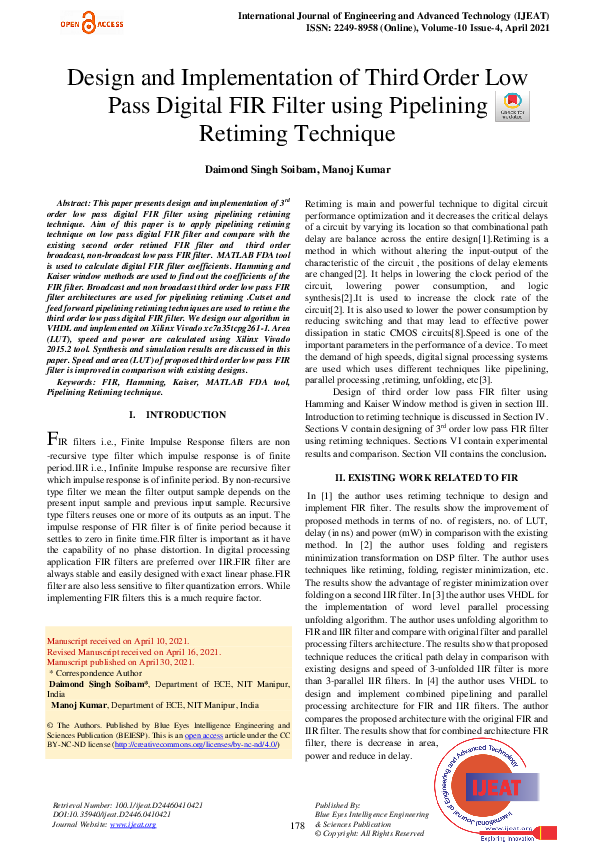(PDF) Design and Implementation of Third Order Low Pass Digital FIR ...