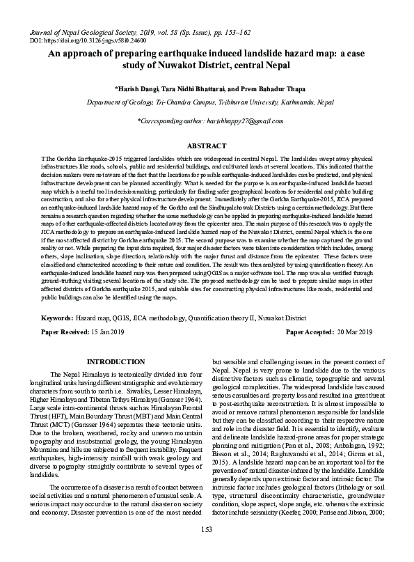 (PDF) An approach of preparing earthquake induced landslide hazard map: a case study of Nuwakot ...