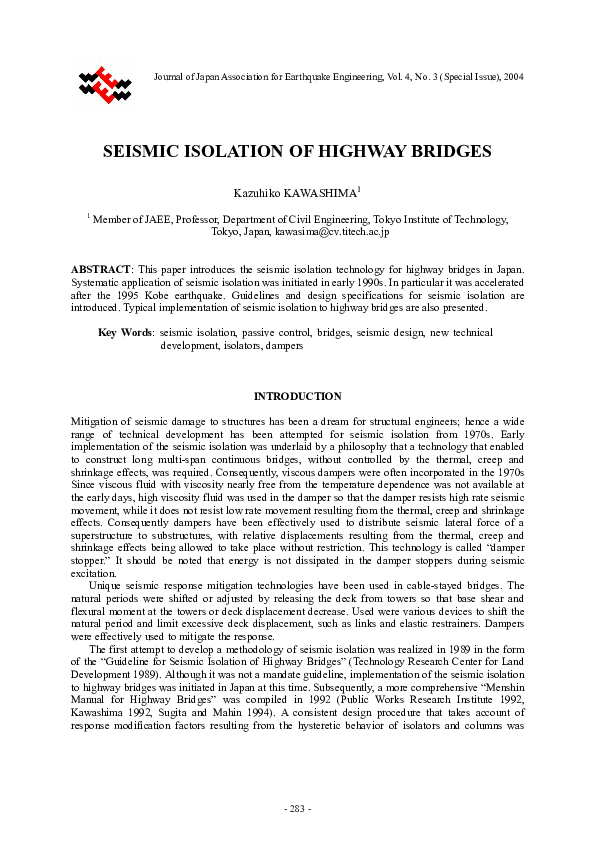 (PDF) Seismic Isolation of Highway Bridges