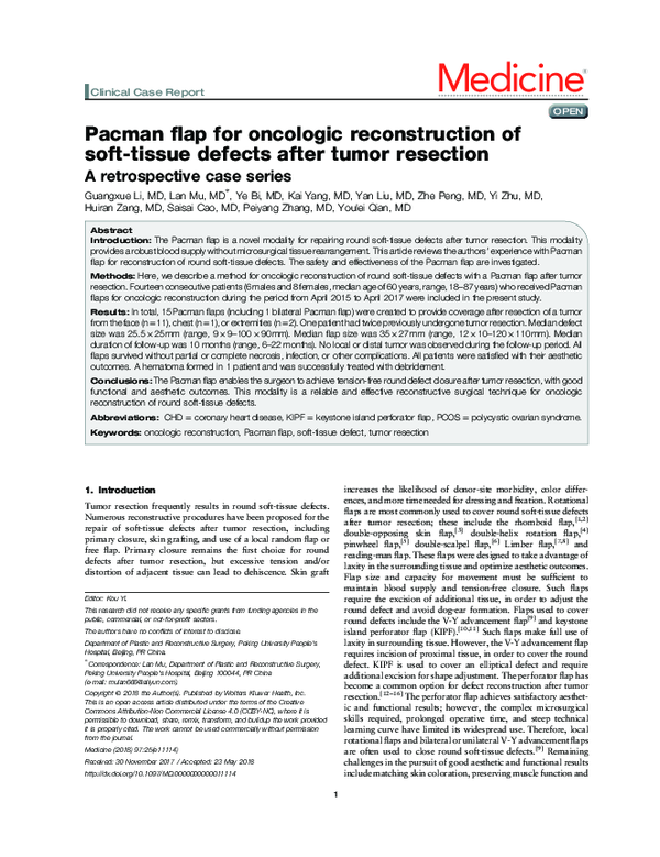 (PDF) Pacman flap for oncologic reconstruction of soft-tissue defects ...