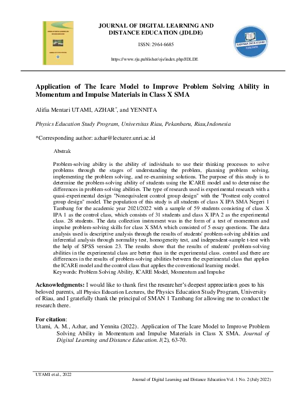 (PDF) Application of the Icare Model to Improve Problem Solving Ability ...