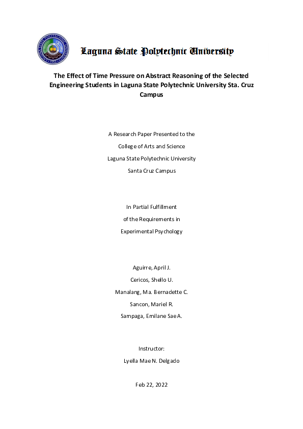 (PDF) The Effect of Time Pressure on Abstract Reasoning of the Selected Engineering Students in ...