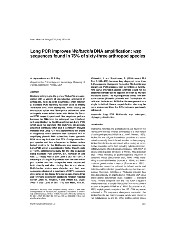 (PDF) Long PCR improves Wolbachia DNA amplification: wsp sequences ...
