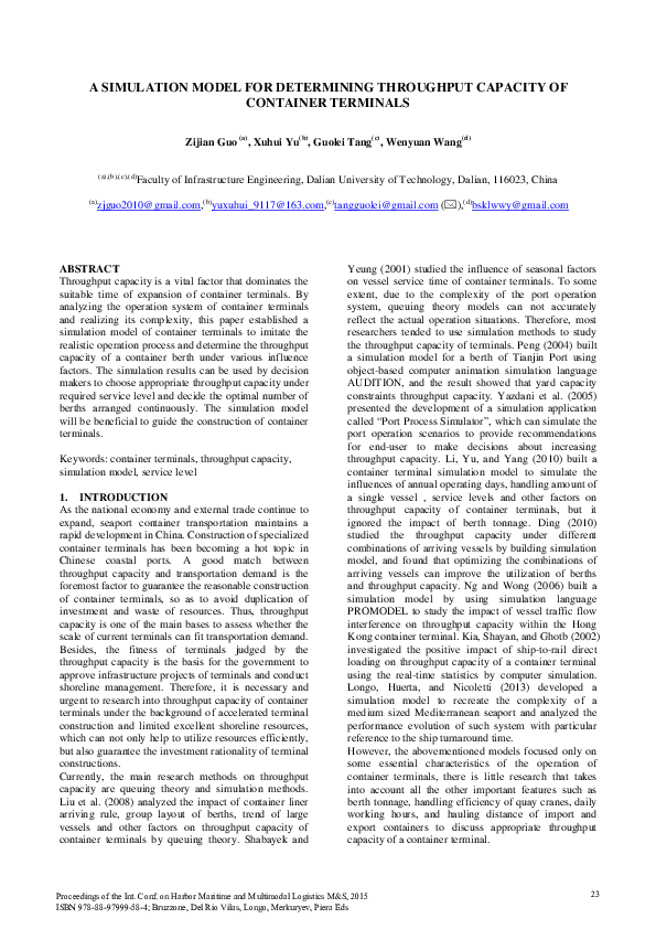 (PDF) A simulation model for determining throughput capacity of container terminals