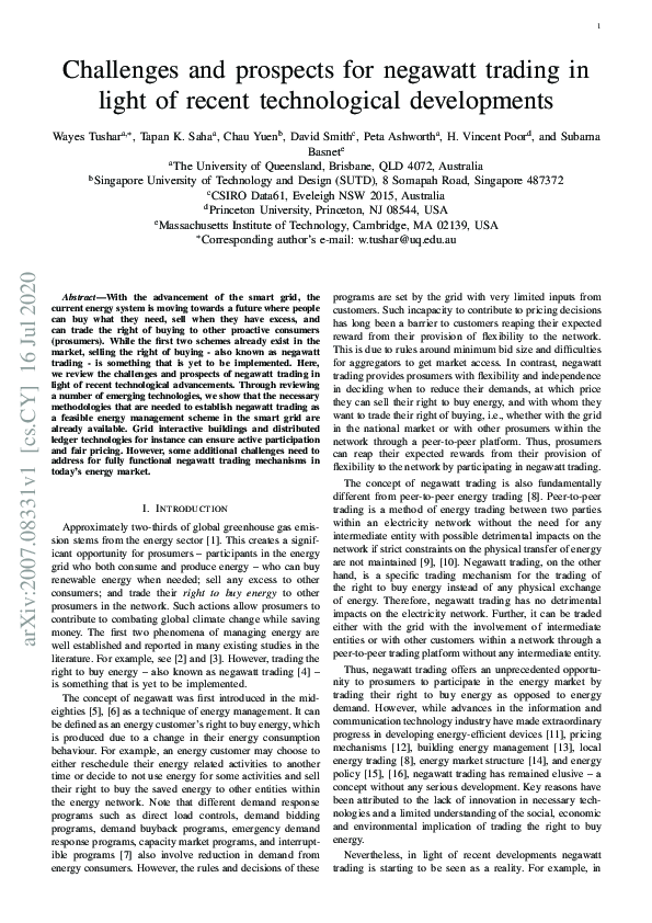 (PDF) Challenges and prospects for negawatt trading in light of recent ...