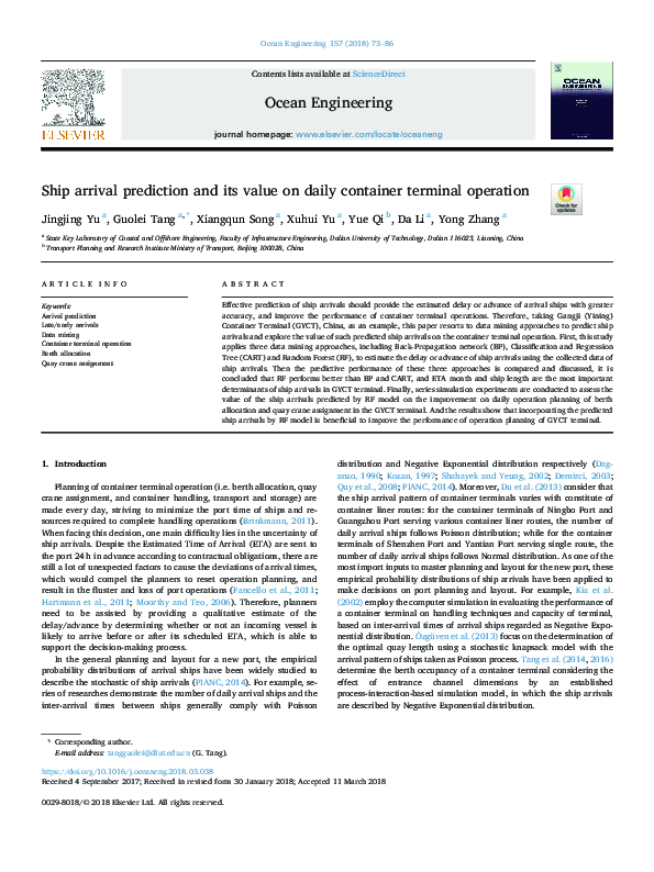(PDF) Ship arrival prediction and its value on daily container terminal ...