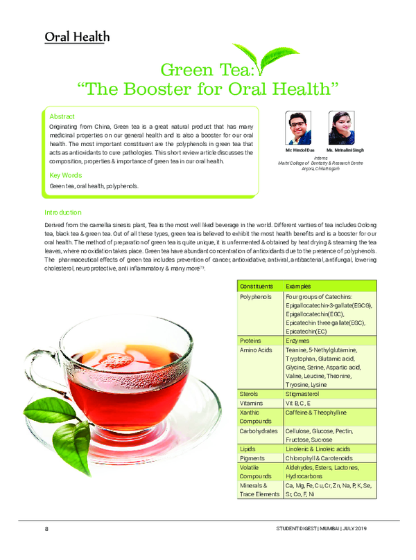 (PDF) Green Tea: "The Booster for Oral Health"- IDA Student Digest