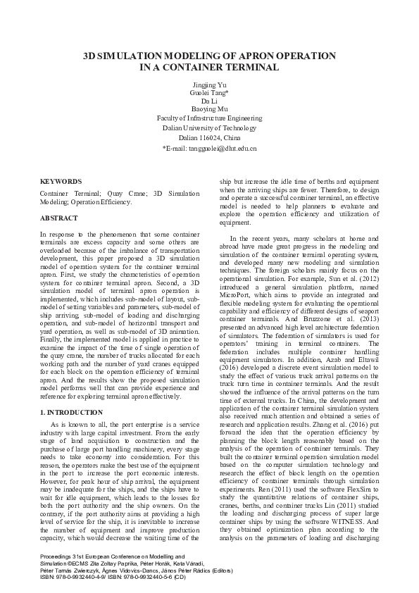 Pdf 3d Simulation Modeling Of Apron Operation In A Container Terminal