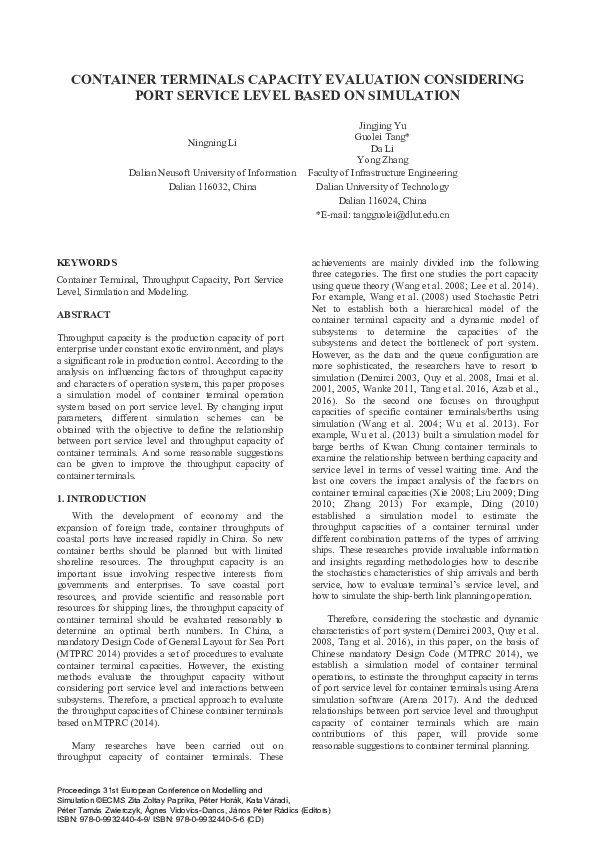 Pdf Container Terminals Capacity Evaluation Considering Port Service Level Based On Simulation