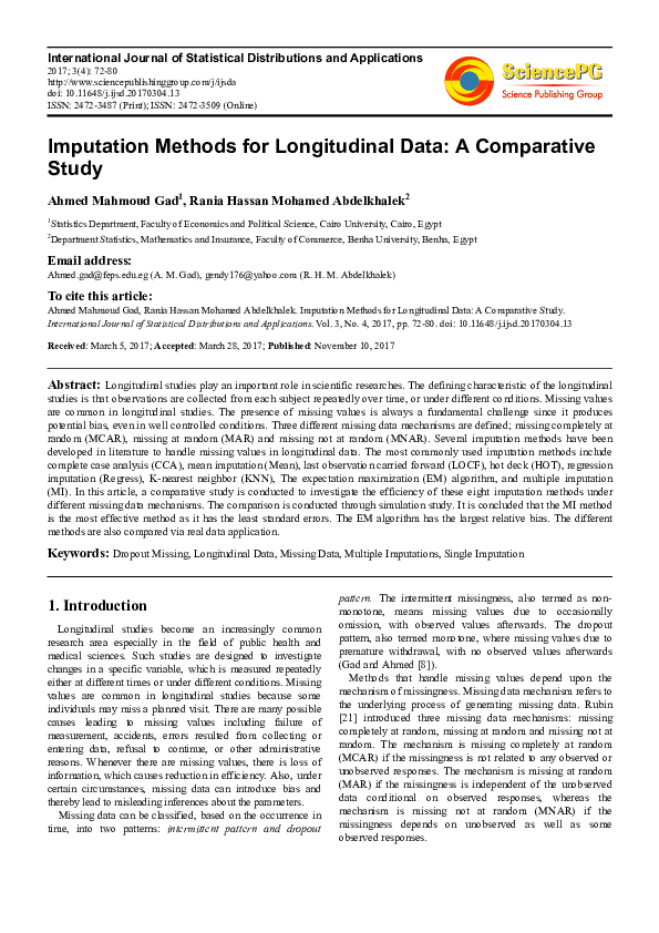 (PDF) Imputation Methods for Longitudinal Data: A Comparative Study
