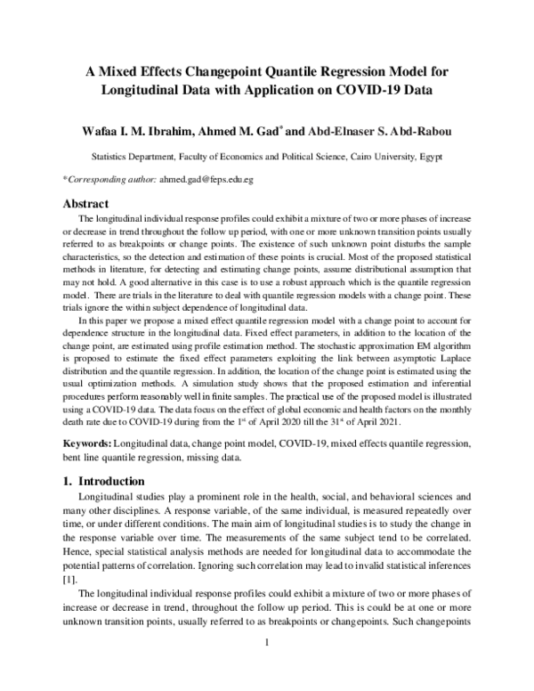 (PDF) A Mixed Effects Changepoint Quantile Regression Model for Longitudinal Data