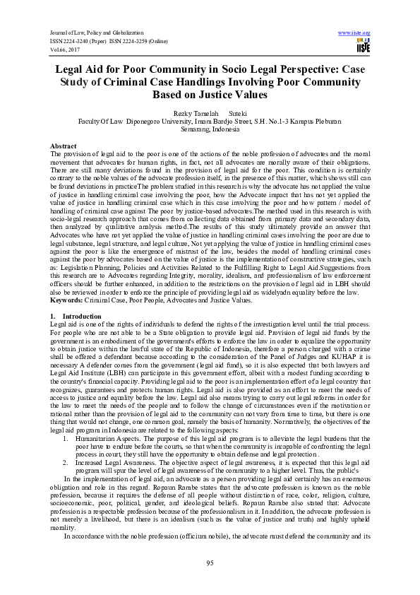 (PDF) Legal Aid for Poor Community in Socio Legal Perspective: Case ...