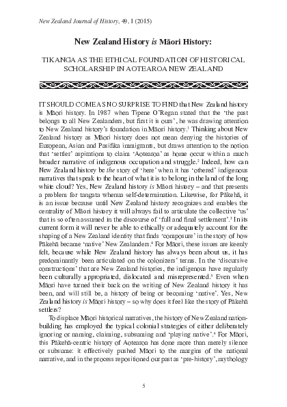 (PDF) New Zealand history is Maori history: Tikanga as the ethical ...