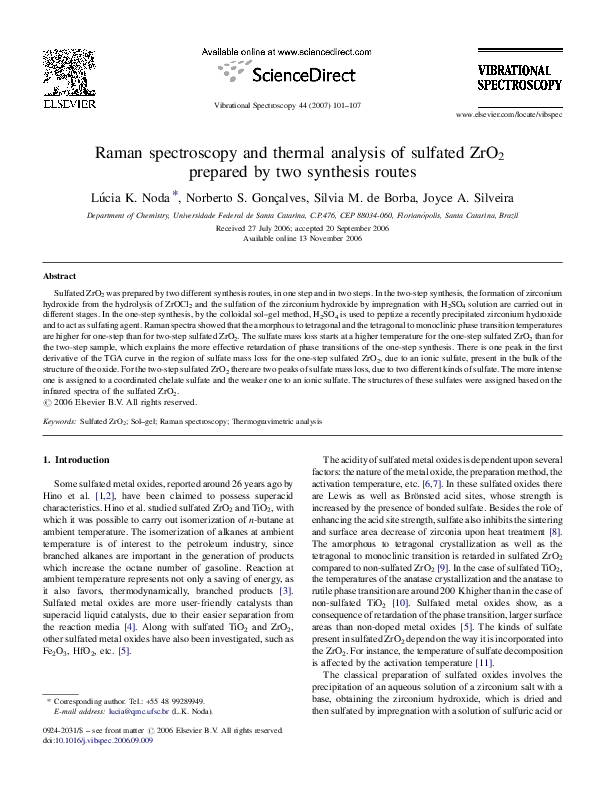 (PDF) Raman spectroscopy and thermal analysis of sulfated ZrO2 prepared ...