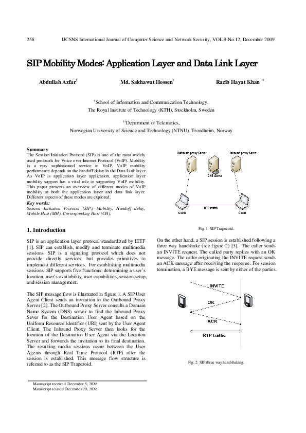 (PDF) SIP Mobility Modes: Application Layer and Data Link Layer