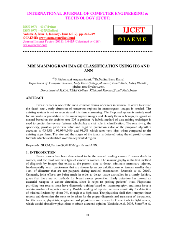 (PDF) MRI mammogram image classification using ID3 algorithm