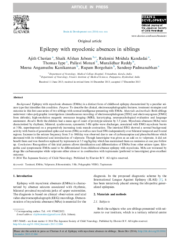 (PDF) Epilepsy with myoclonic absences in siblings