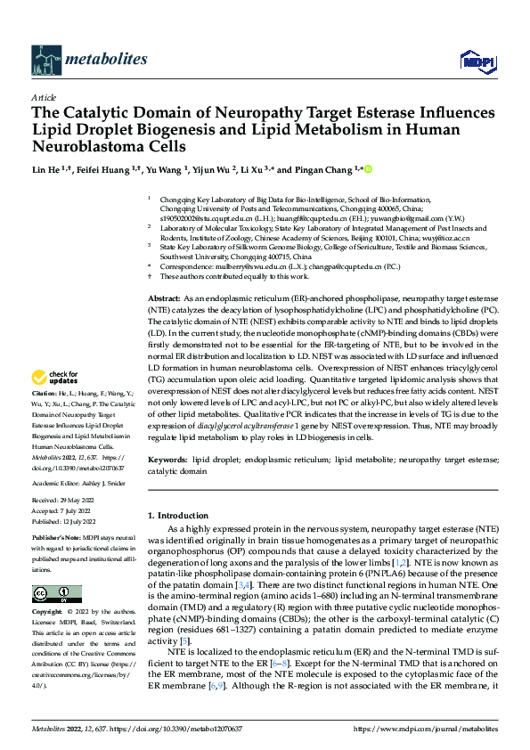 (PDF) The Catalytic Domain of Neuropathy Target Esterase Influences ...