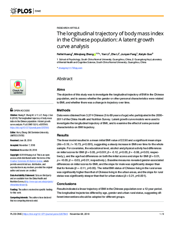 (PDF) The longitudinal trajectory of body mass index in the Chinese ...