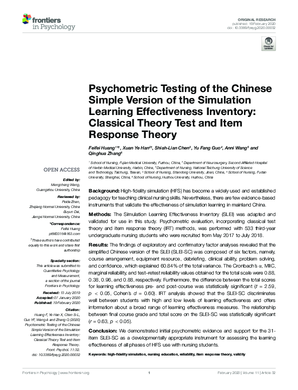 (PDF) Psychometric Testing of the Chinese Simple Version of the ...